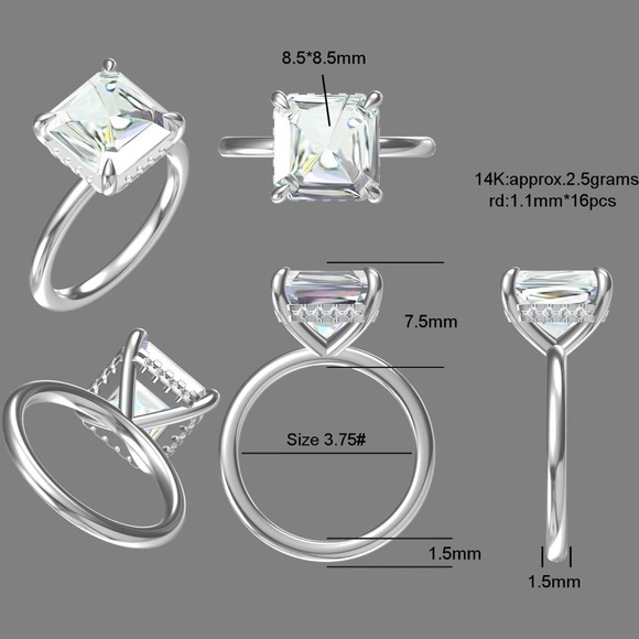 Jewelry | 3ct Square Radiant Cut Moissanite Solitaire Engagement Ring ...